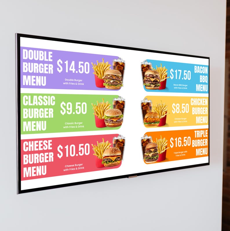 Animated 4K Burger Restaurant TV Menu Board: Editable Canva Design - Etsy