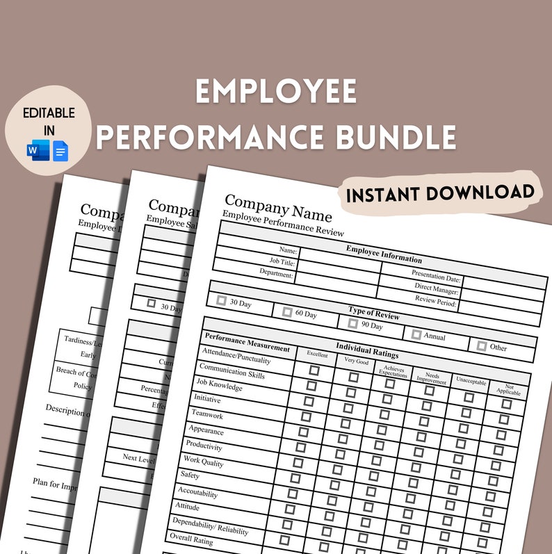 Employee Performance Review Template Bundle (printable PDF & MS Word ...