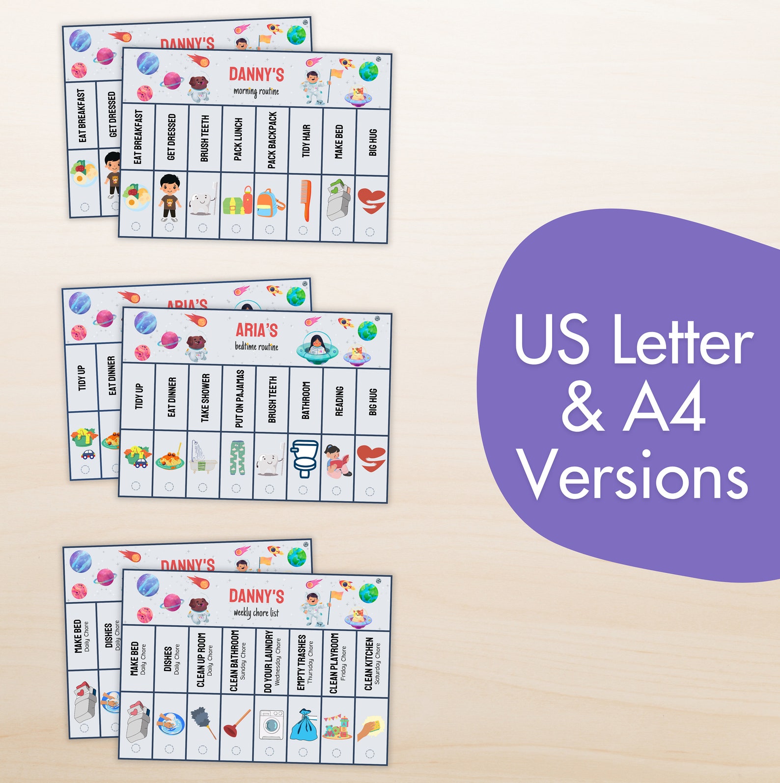 Kids Interactive Routine Chart Bundle • Printable Space Themed Flip ...