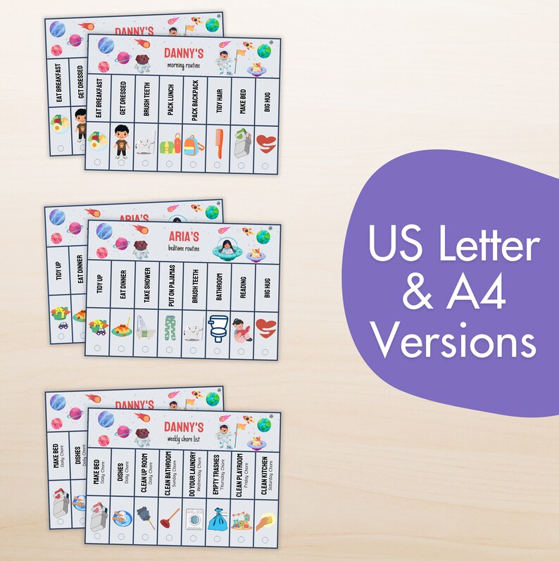 Kids Interactive Routine Chart Bundle • Printable Space Themed Flip ...