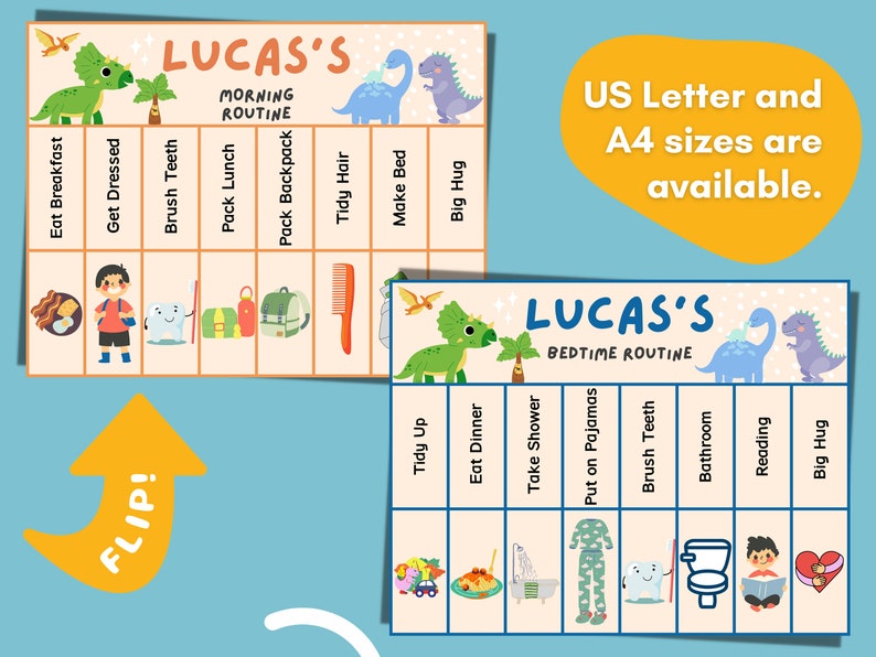 Morning & Bedtime Routine Chart Printable Dinosaur Themed - Etsy