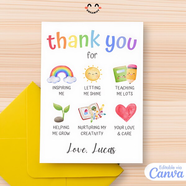 Printable Thank You Teacher Appreciation Card Digital Teacher Birthday ...