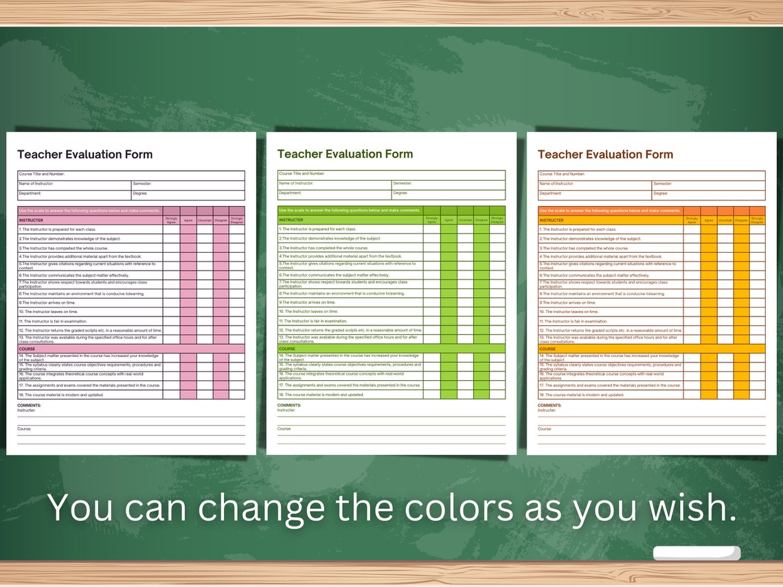 Teacher Evaluation Form Performance Review Printable PDF & Customizable ...