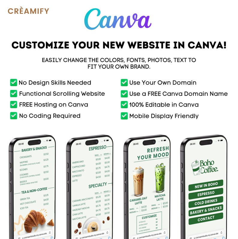 Customizable QR Code Coffee Shop Menu Website Template (canva) - Etsy