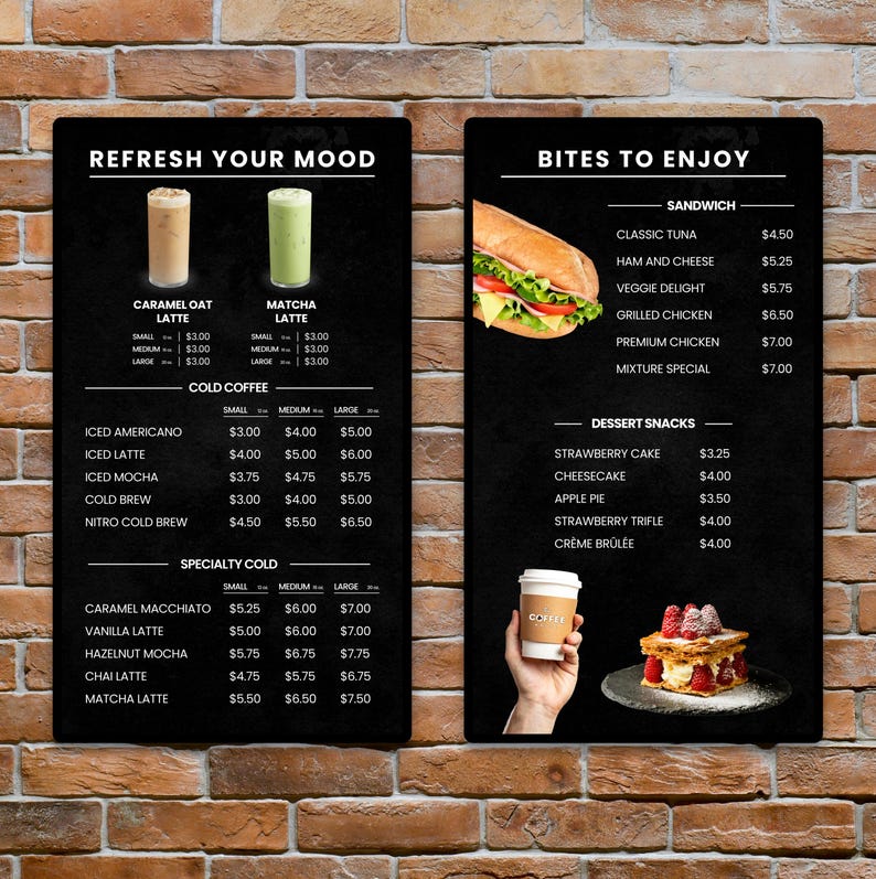 Coffee Shop Menu Board Template | Vertical 6-screen Cafe TV (canva ...