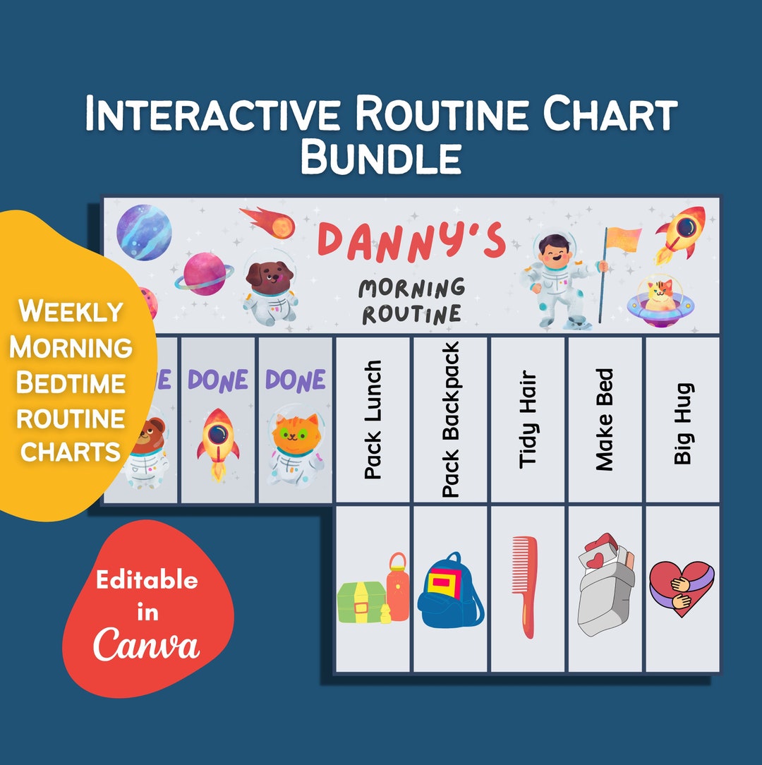 Kids Interactive Routine Chart Bundle Printable Space Themed - Etsy