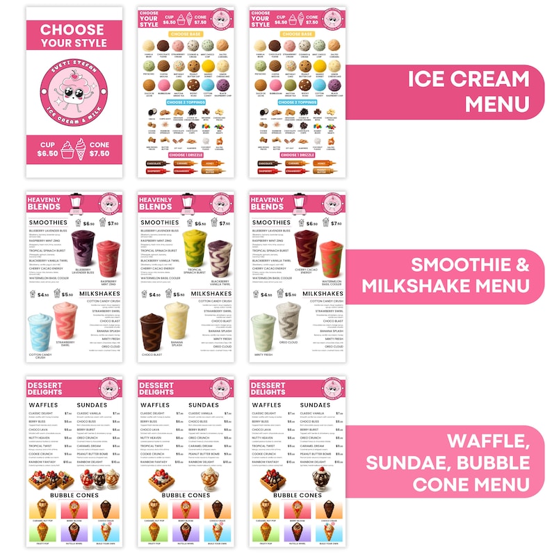 Ice Cream Shop Menu Board Bundle | Pink TV Screen Signage (digital ...