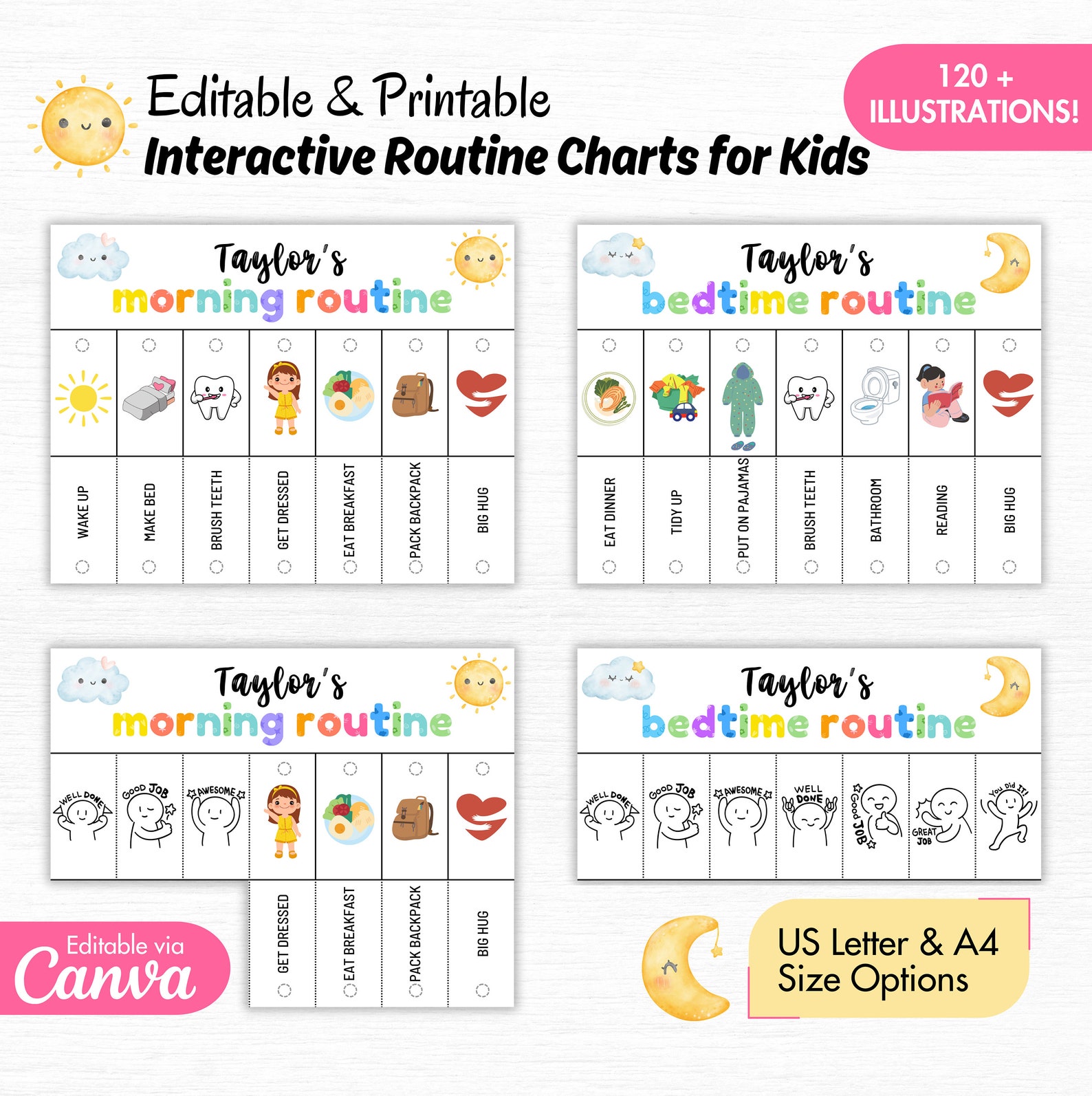 Editable Kids Routine Flip Chart: Morning & Bedtime Visuals (canva ...