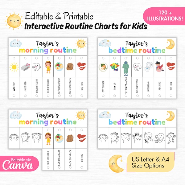 Interactive Routine Chart Bundle, Printable Unicorn Themed Flip Chart ...