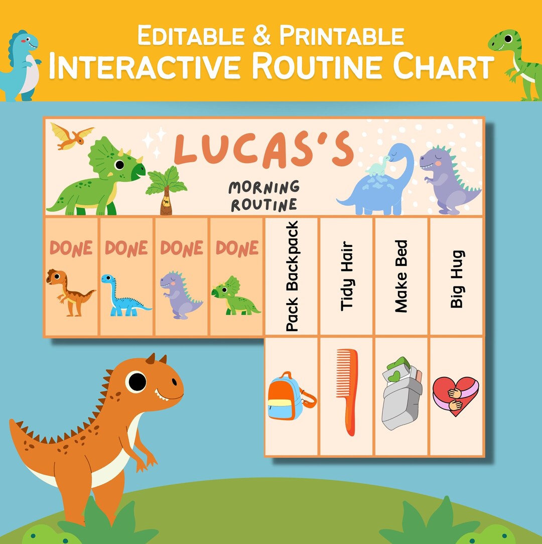 Morning & Bedtime Routine Chart Printable Dinosaur Themed - Etsy
