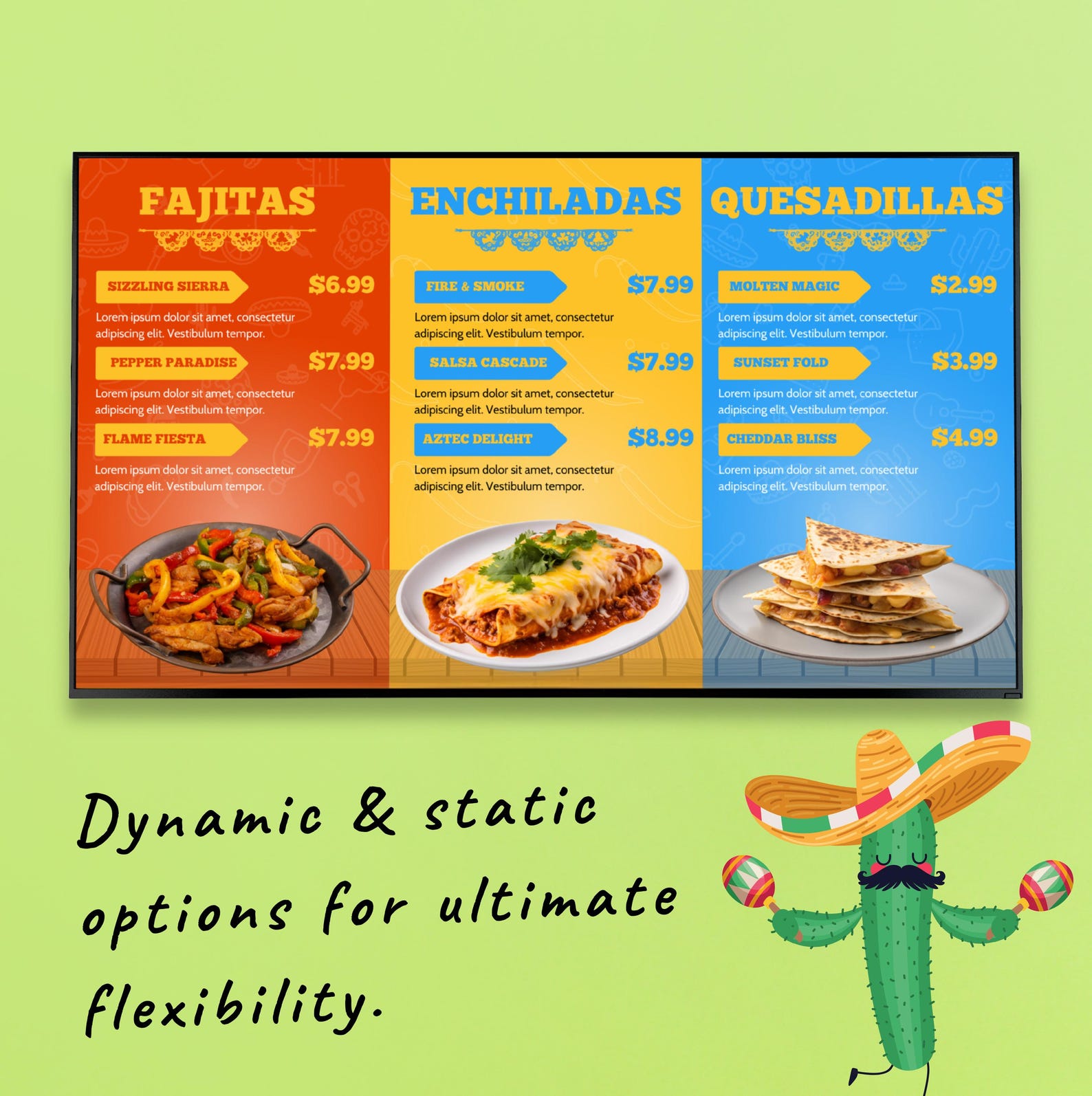 Mexican Restaurant Menu Board Template: Animated TV Screen (digital ...