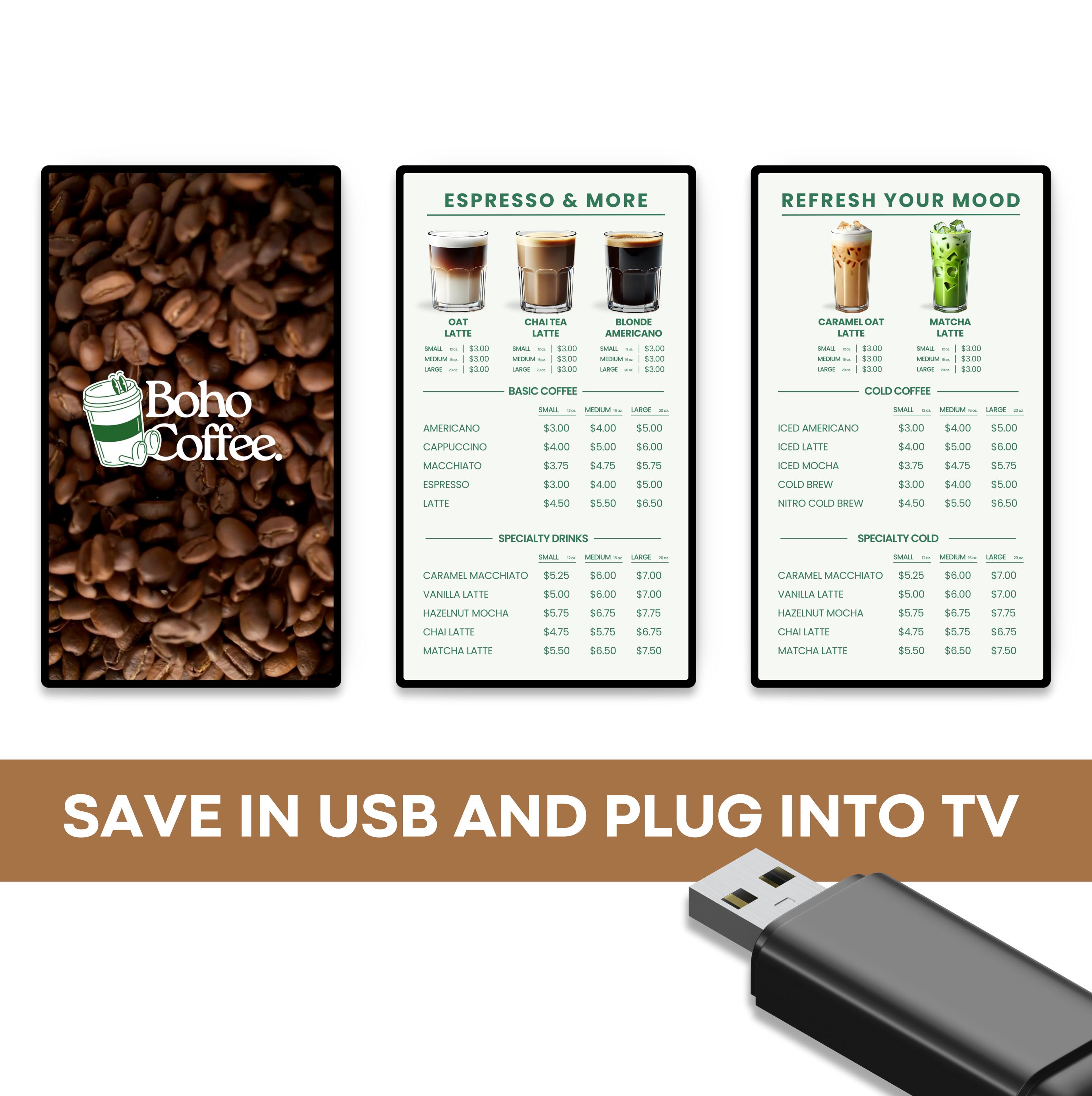 Coffee Shop TV Menu Board | Animated Cafe Price List (canva Template ...