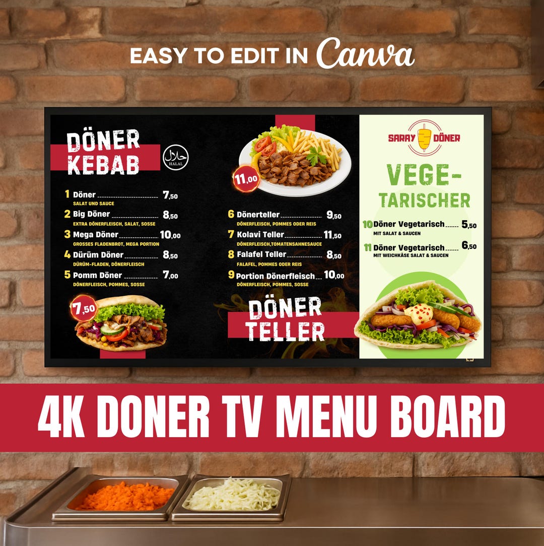 Modèle Menu TV Döner Kebab 4K | Carte Digitale Halal pour Snack ...
