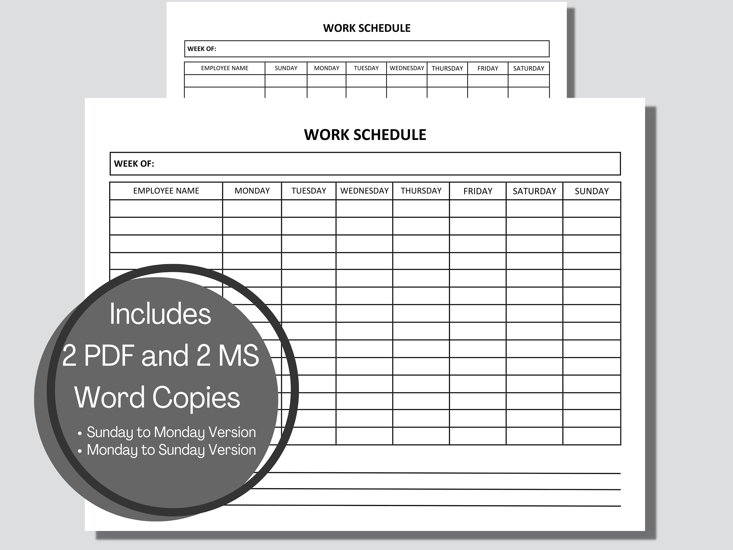 Basic Employee Work Schedule • Employee Weekly Time Sheet • Staff ...