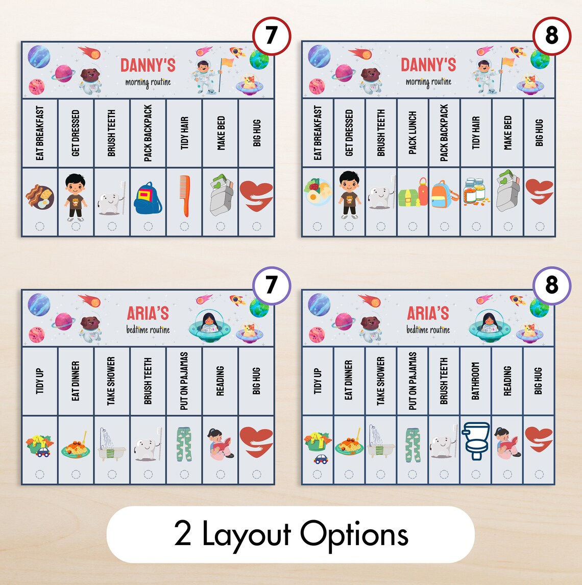 Space Themed Kids Routine Chart Bundle: Editable Printable (canva) - Etsy