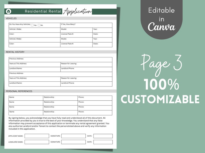 Editable Residential Rental Application Form Template • Printable PDF ...