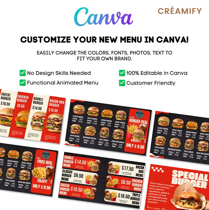 4K Burger TV Menu Board Template | Digital Fast Food Menu for ...