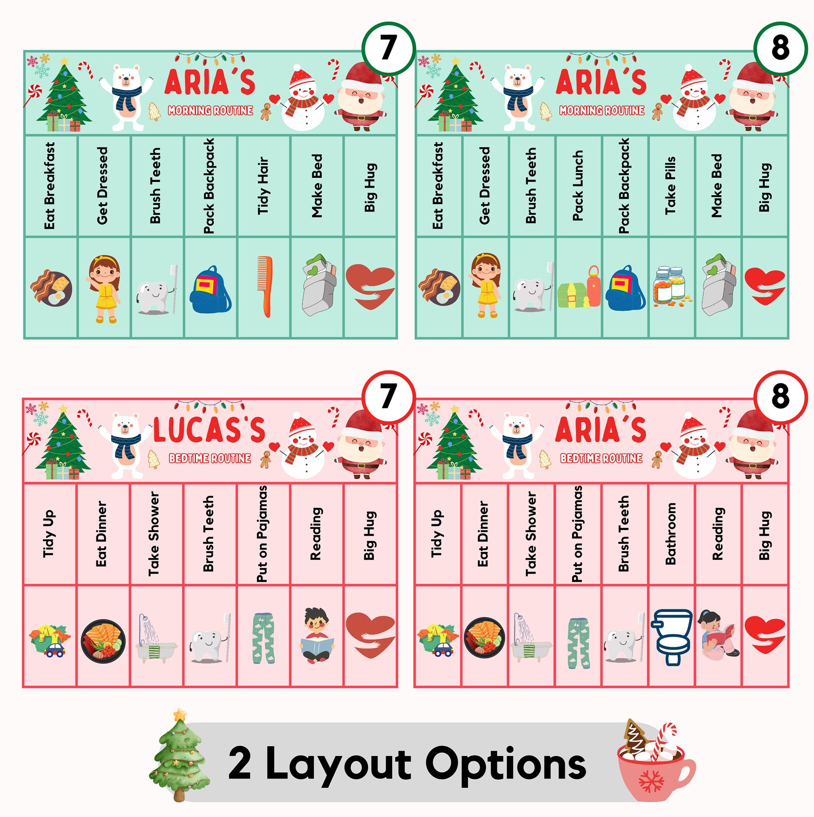 Christmas Routine Chart Bundle: Editable Morning & Bedtime Checklist ...
