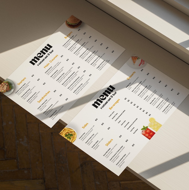 Editable Restaurant Menu Template: Bar, Cafe, Food (canva Digital ...