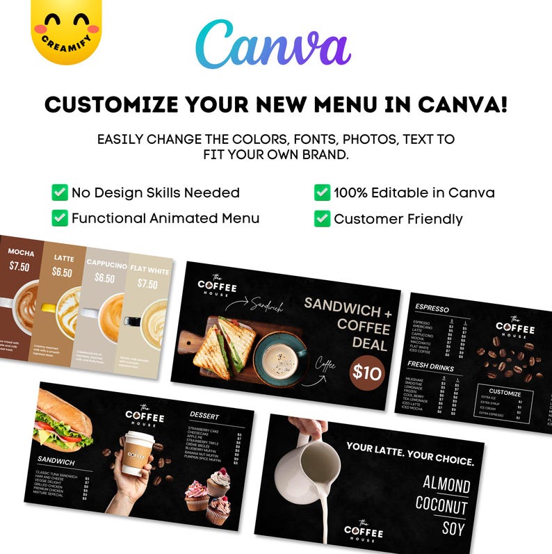 4K Animated Digital Menu Board Template | Editable TV Menu for Coffee ...