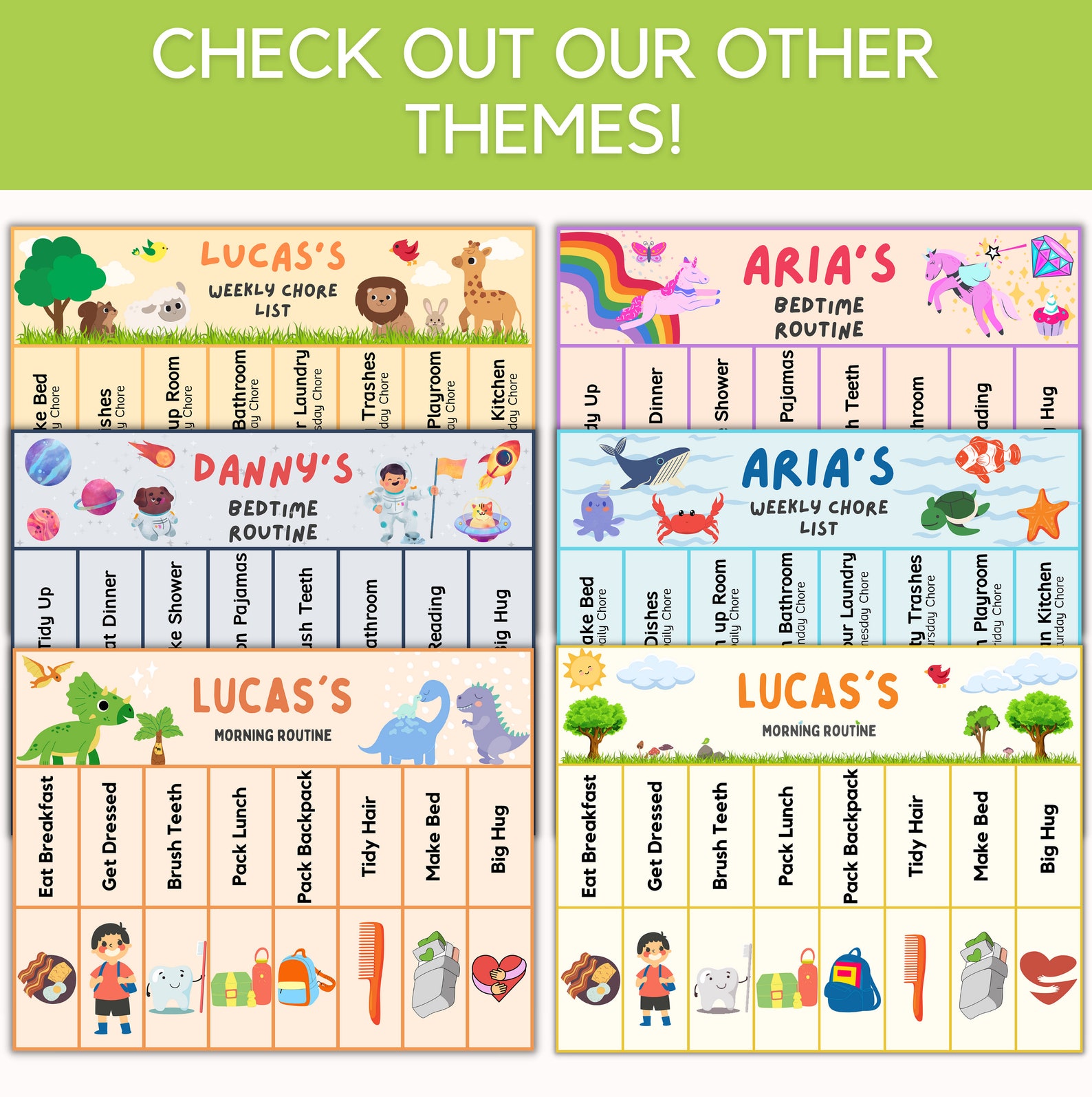 Interactive Morning & Bedtime Routine Chart Bundle Printable Cute ...