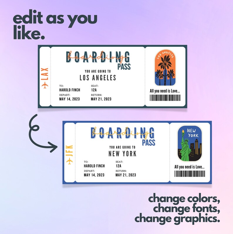 Customizable Boarding Pass Template | Editable Airline Ticket Design ...