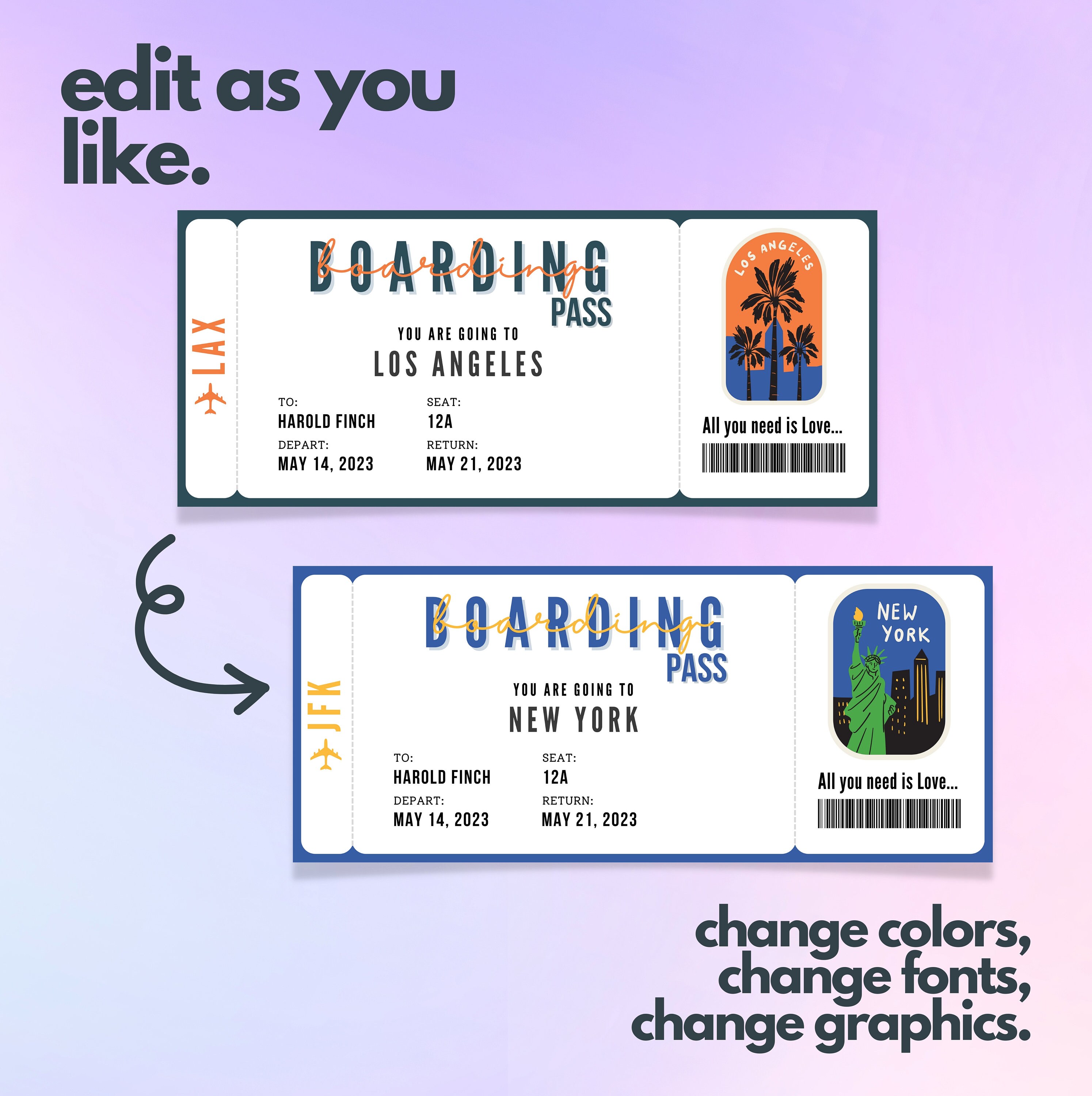Customizable Boarding Pass Template | Editable Airline Ticket Design ...