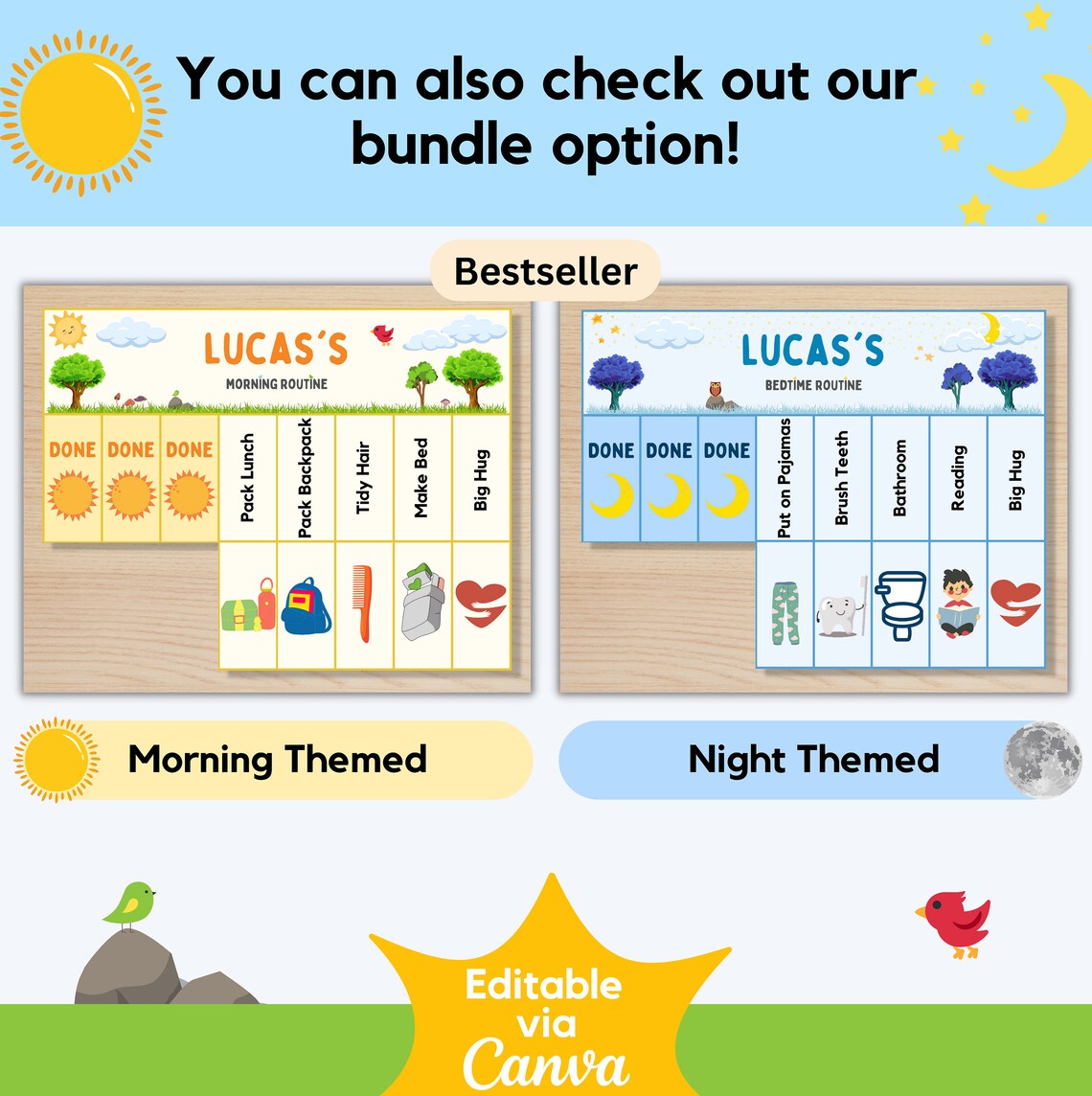 Editable Bedtime Routine Chart: Kids Checklist (printable PDF) - Etsy