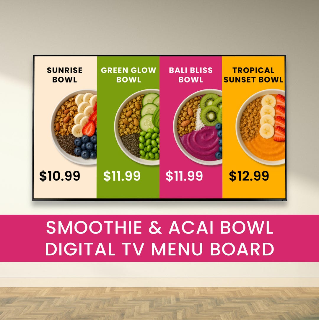 Açaí Bowl & Smoothie Digital Menu Board: Editable TV Display (canva) - Etsy