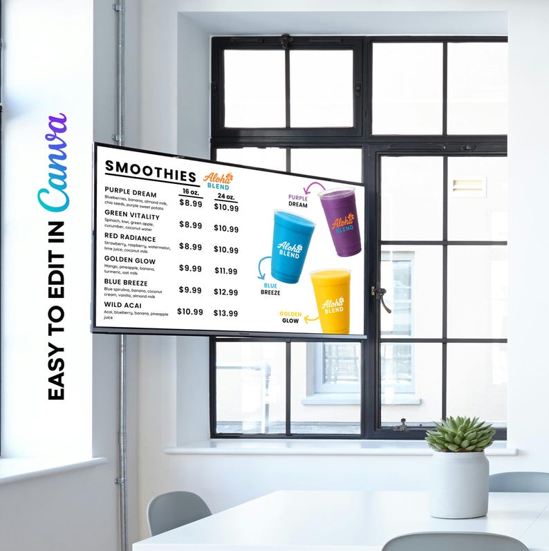 Açaí Bowl & Smoothie Digital Menu Board: Editable TV Display (canva) - Etsy