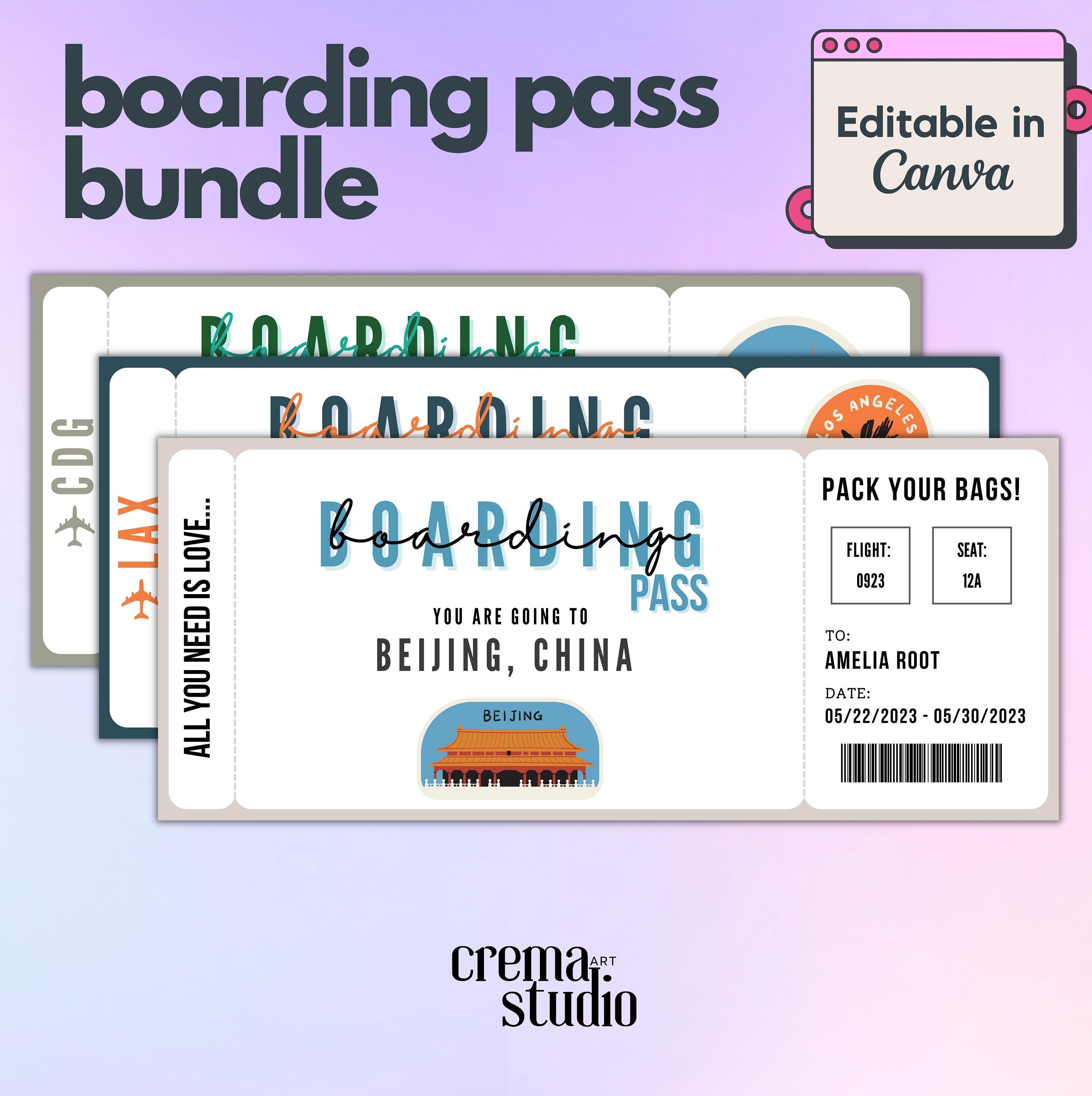 Customizable Boarding Pass Template | Editable Airline Ticket Design ...