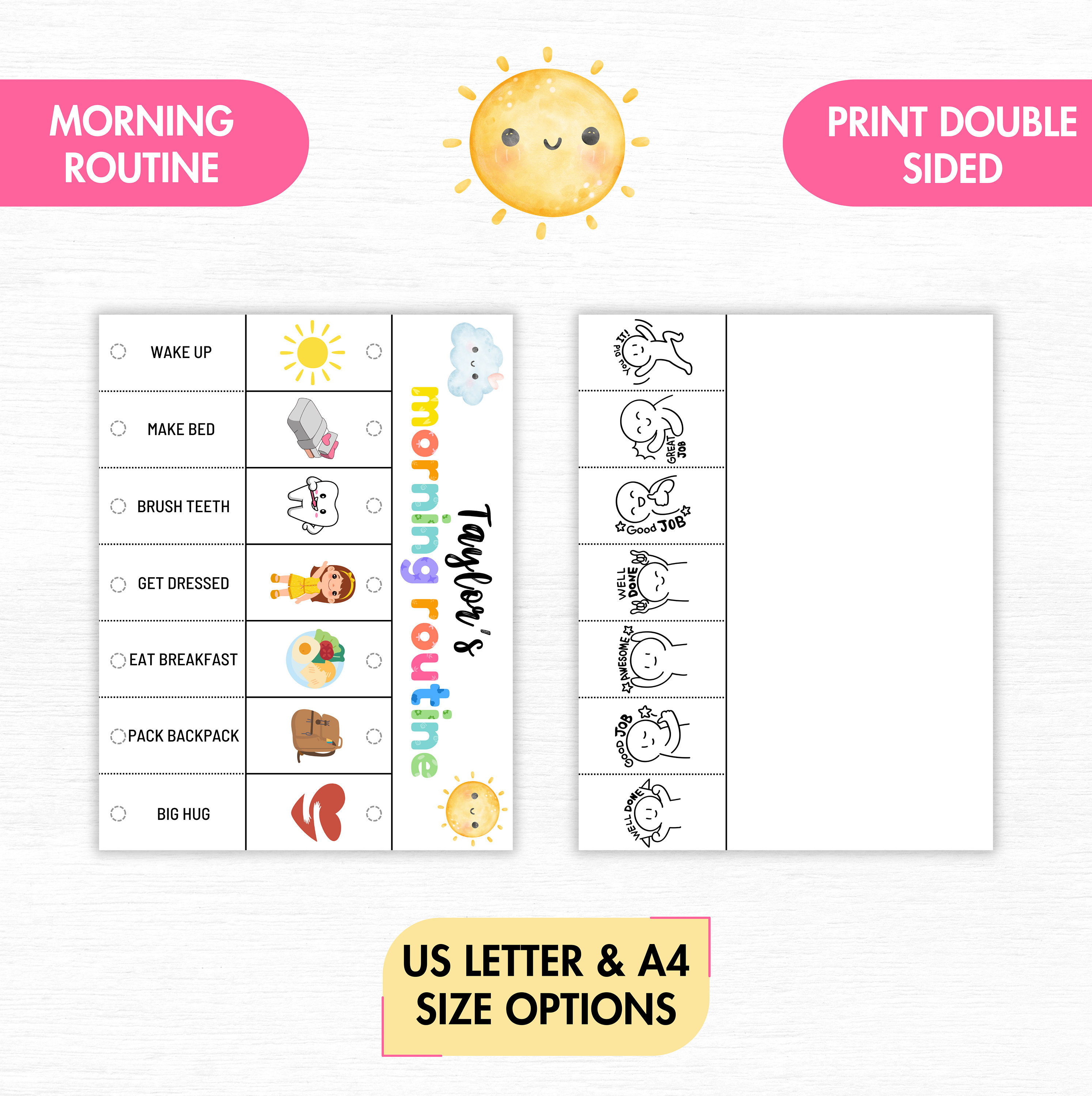 Editable Kids Daily Routine Chart Morning and Evening Routine Visual ...