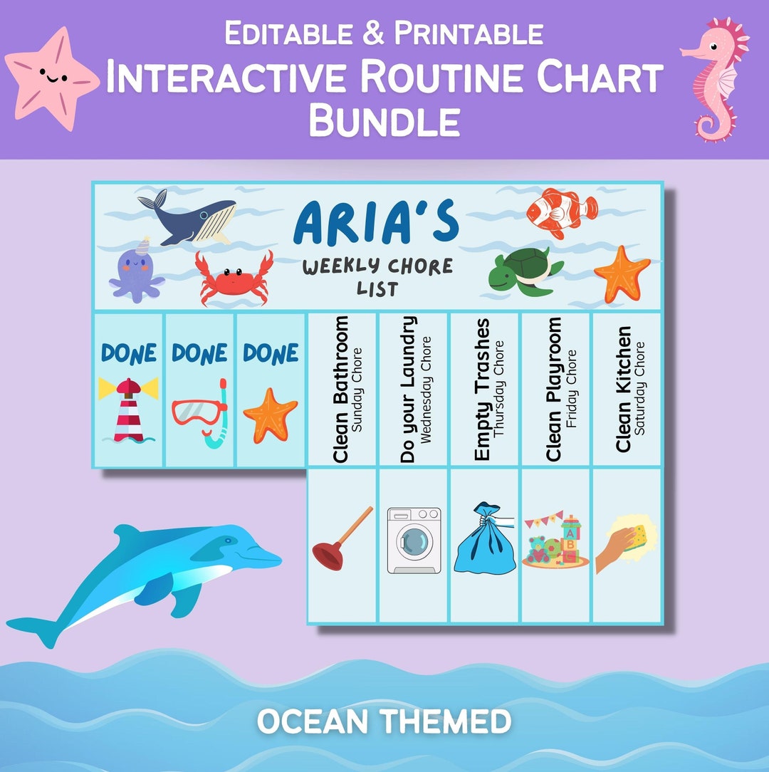Foldable Interactive Routine Chart Bundle • Printable Ocean Themed Flip ...