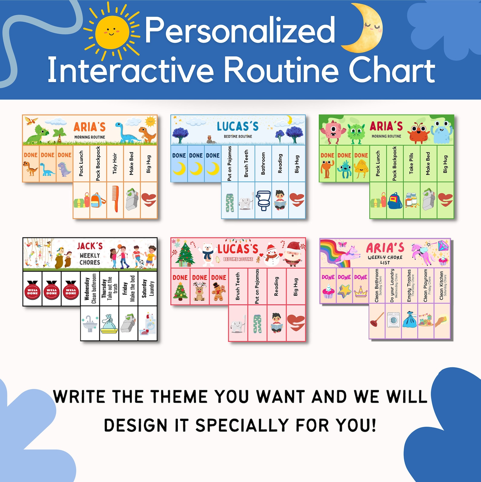 Personalized Interactive Routine Chart, Customizable Kids Morning ...