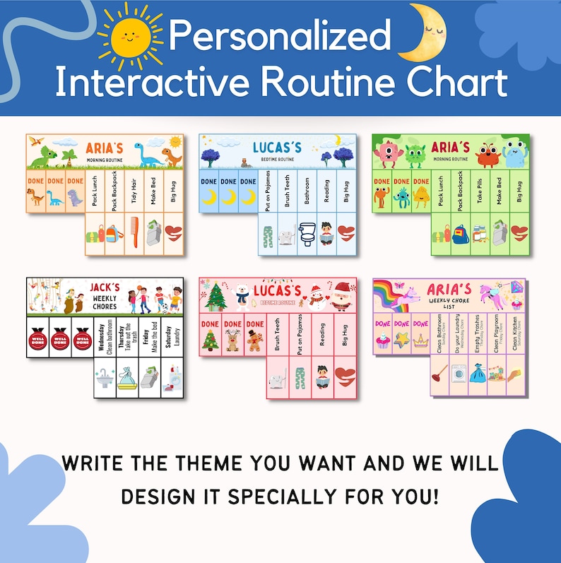 Personalized Interactive Routine Chart, Customizable Kids Morning ...