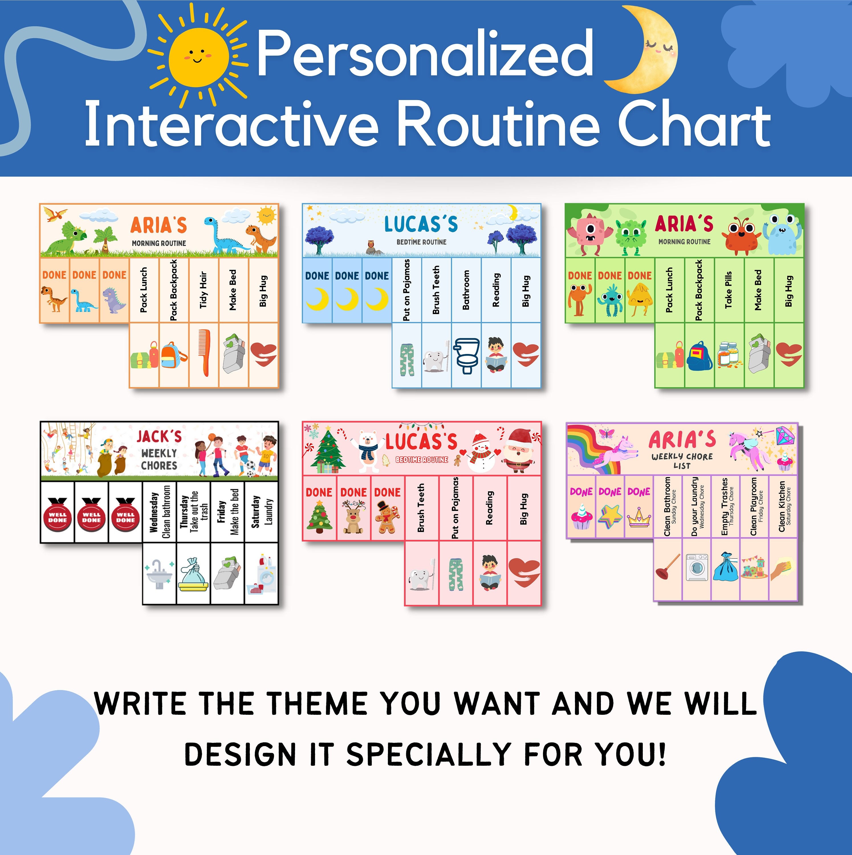 Personalized Interactive Routine Chart, Customizable Kids Morning ...