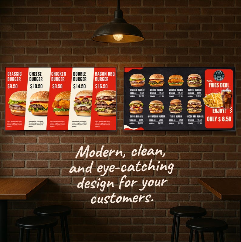 4K Burger TV Menu Board Template | Digital Fast Food Menu for ...