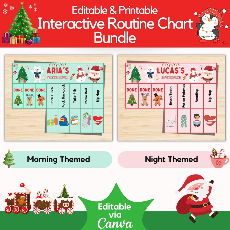 Christmas Routine Chart Bundle: Editable Morning & Bedtime Checklist ...