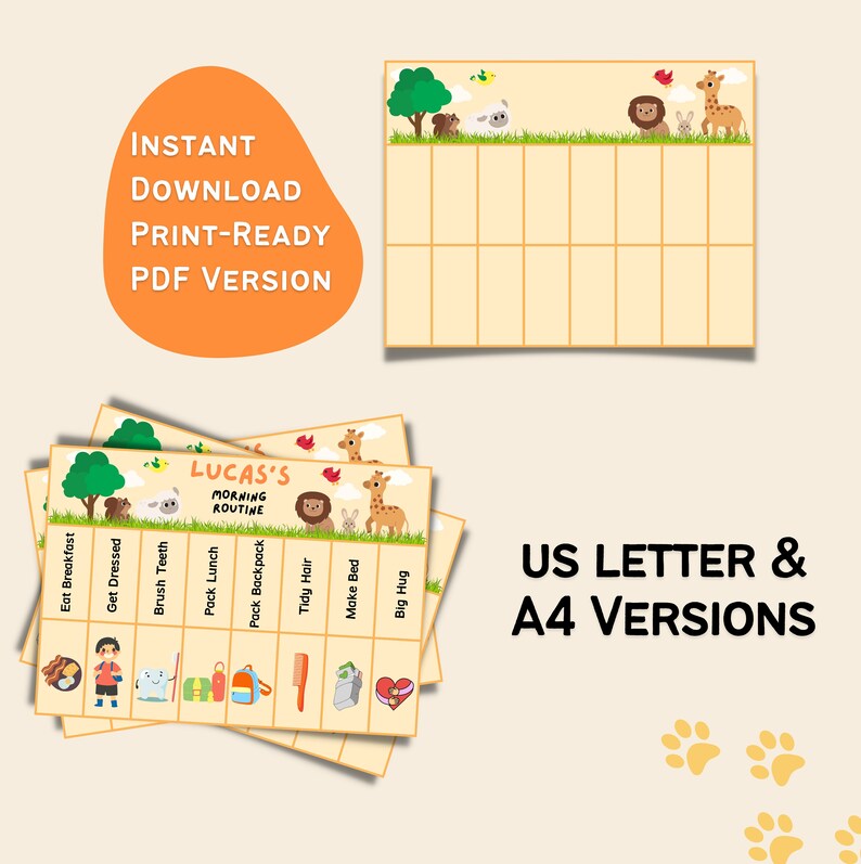 Kids & Toddlers Interactive Routine Chart Printable Animals - Etsy