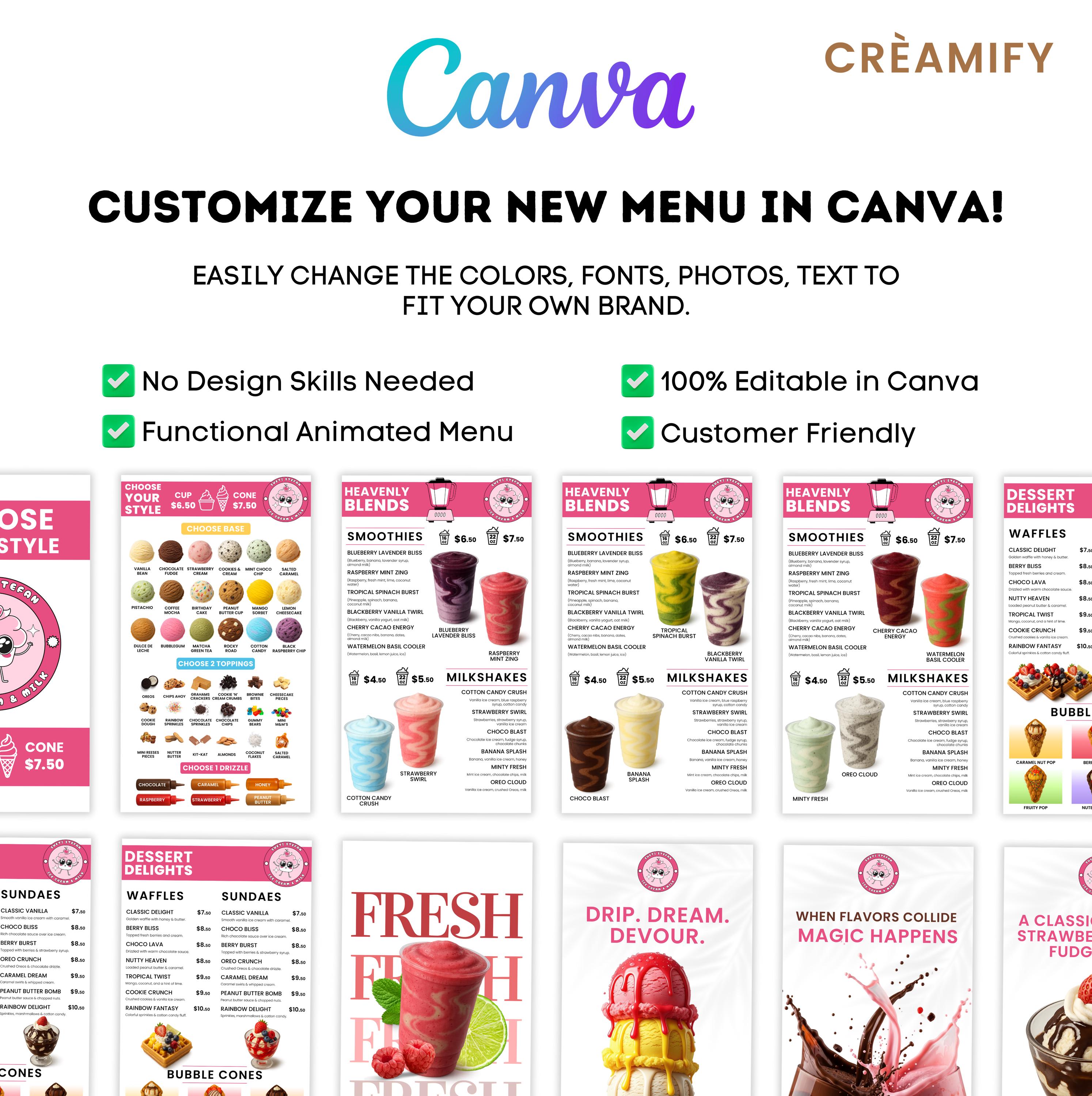 Ice Cream Shop Menu Board Bundle | Pink TV Screen Signage (digital ...