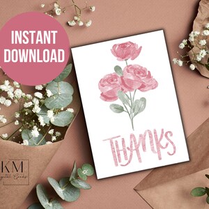 Printable Thank You Card, Thank You Greeting Card, Digital Card, Floral ...