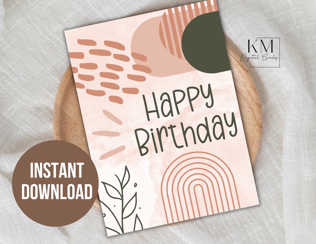 Birthday Card Printable Boho Greeting Card Digital Birthday Card Boho ...