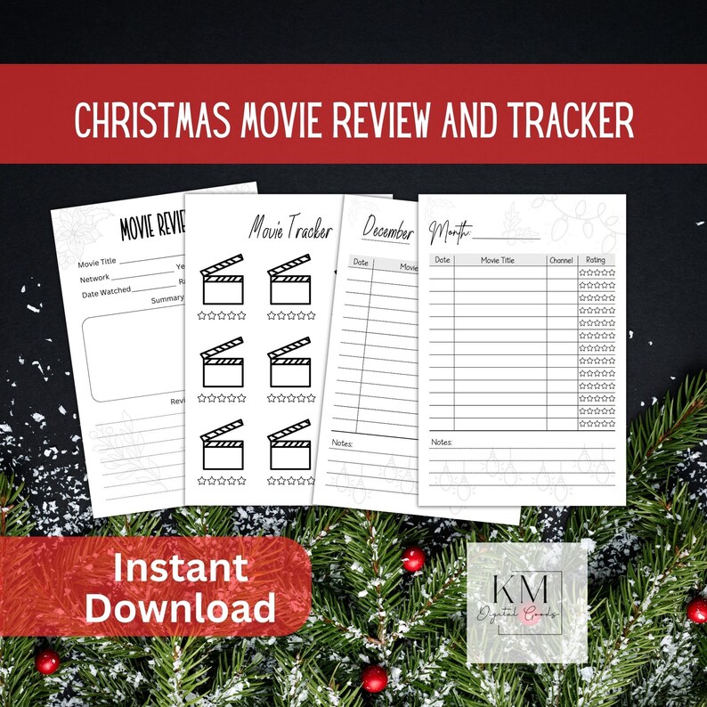 Christmas Movie Tracker Printable: Holiday Movie Review Guide (digital ...
