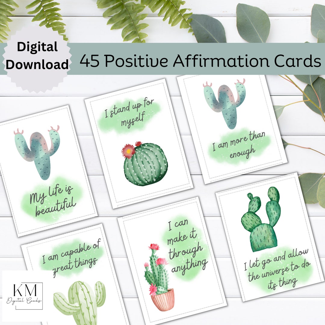 Positive Affirmation Cards: Cactus Mental Health Quotes (digital ...
