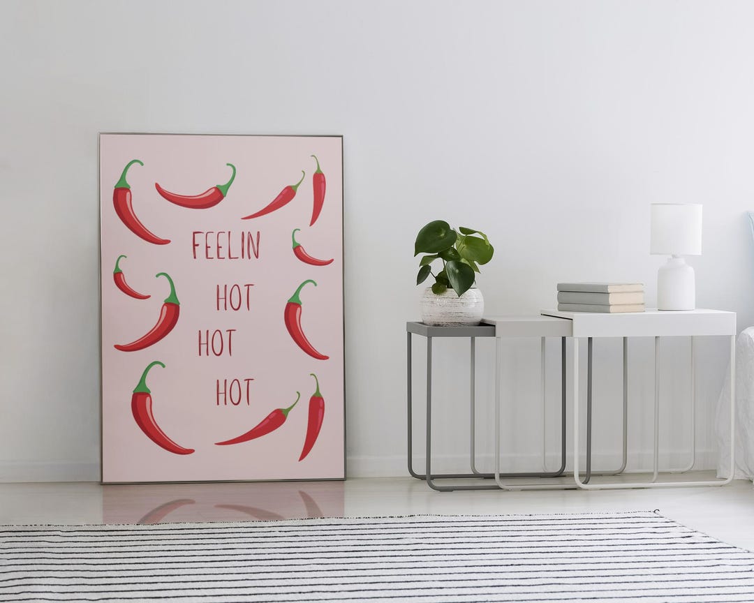 Chili Pepper Printable Wall Art Pink Kitchen Dining Room Decor (digital ...