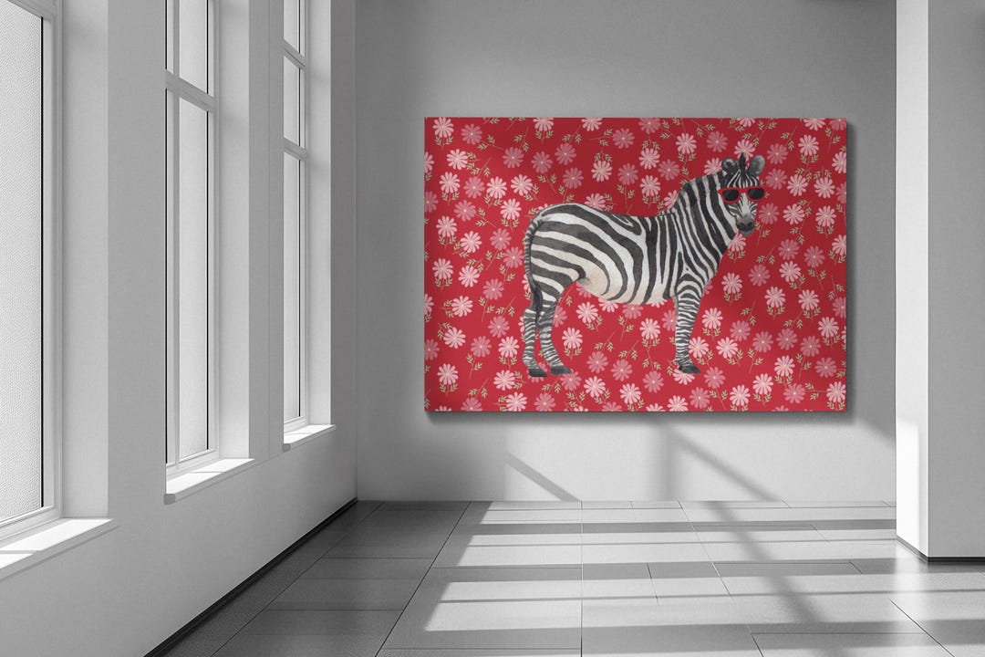 Zebra Flower Printable Wall Art Red Animal Print Home Decor (digital ...