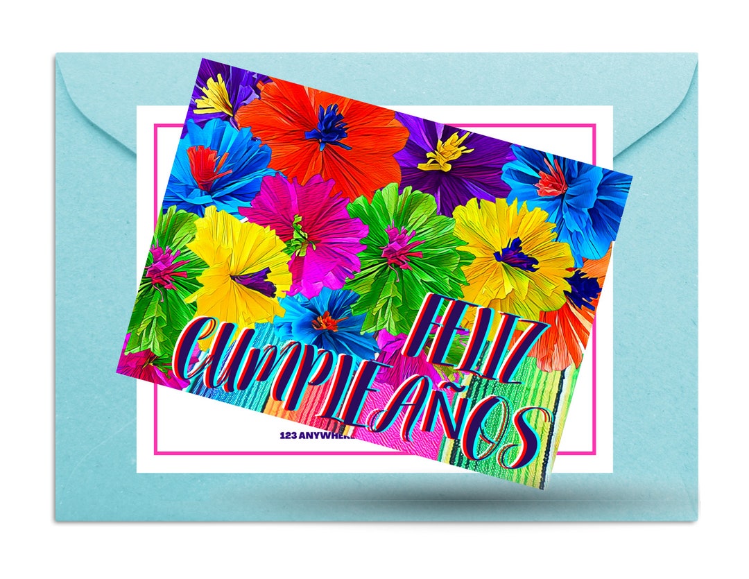 Mexican Paper Flowers Feliz Cumpleanos Note Digital Print , Printable ...