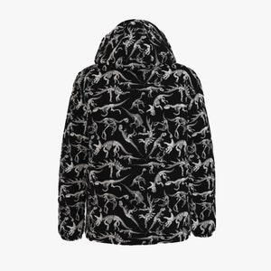 Dino Goth Hooded Puffer Coat Dinosaur Skeleton Gothic Unisex Down ...