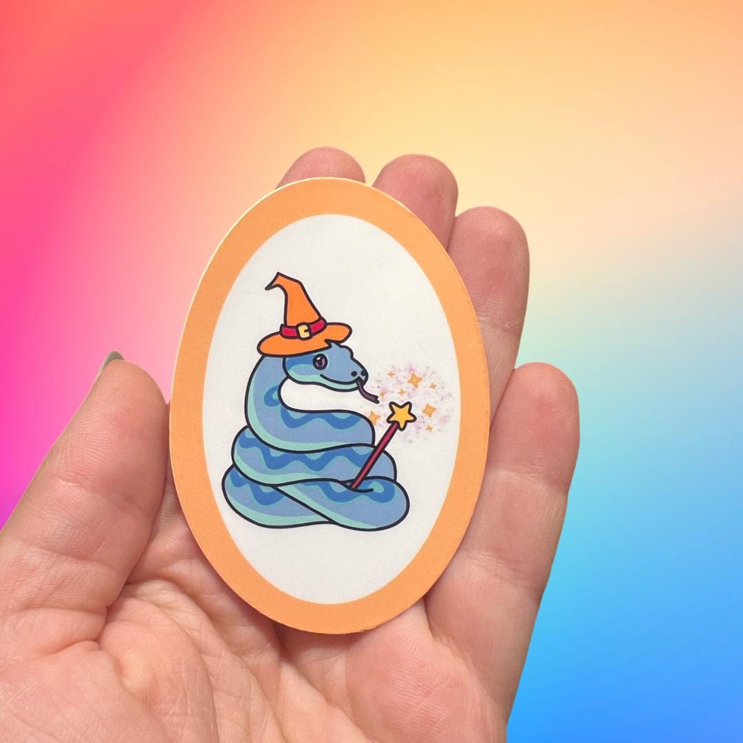 Spaghetti the Wizard Cute Snake Design Laminated Glossy Sticker Water ...