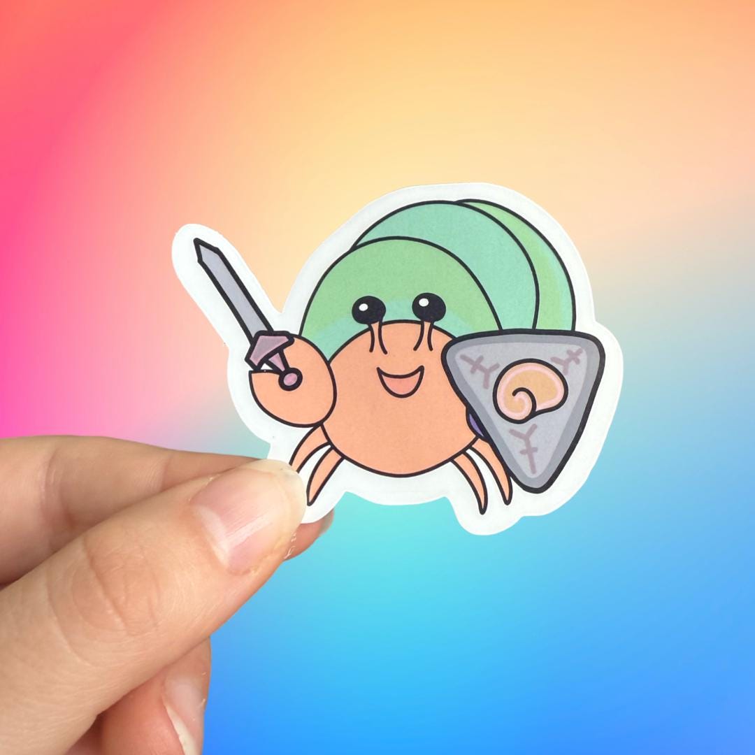 Guard Crab With Sword and Shield - Hermit Crab Sticker - Laminated ...